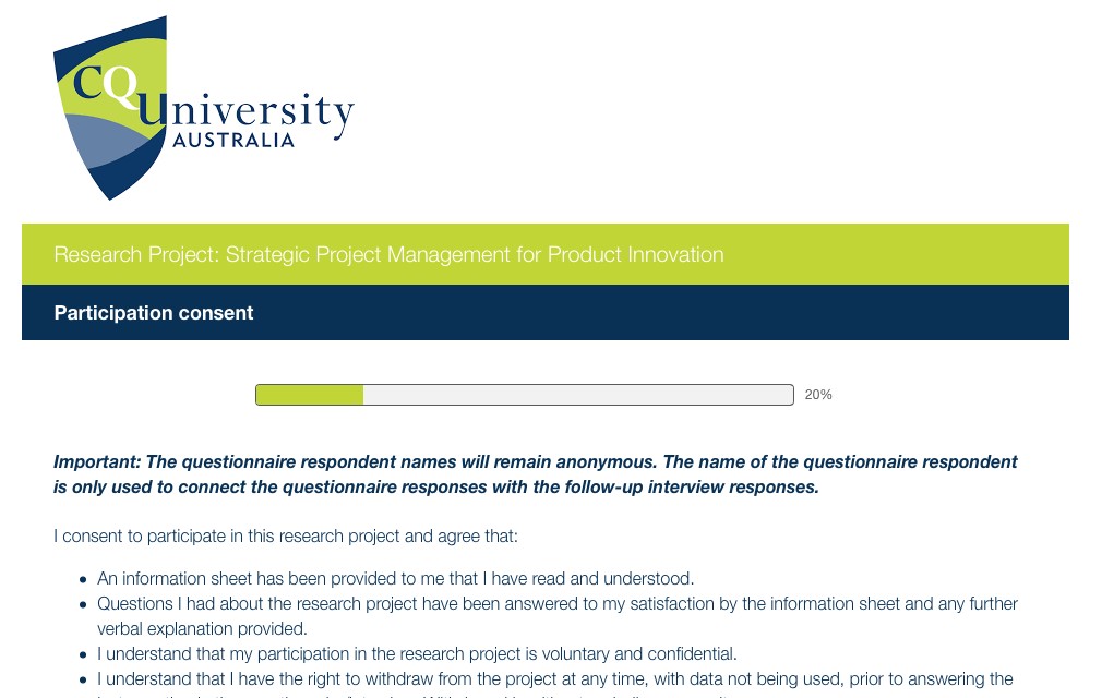 Research participant questionnaire | Strategic Project Management for ...